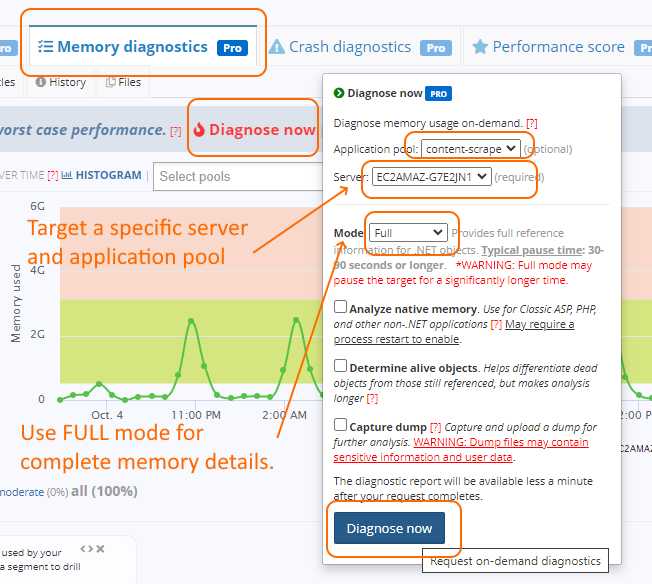 Diagnose w3wp.exe high memory usage